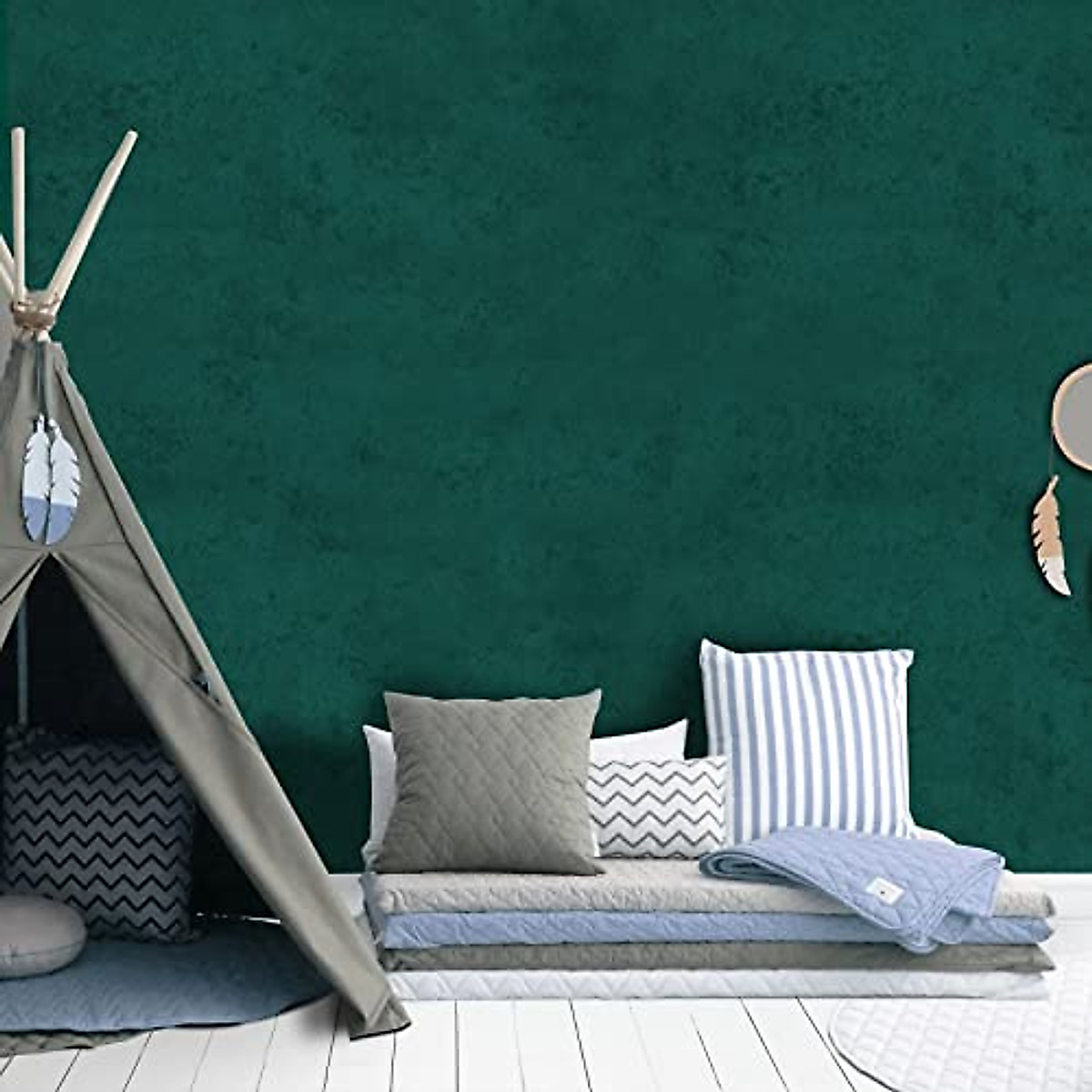 WADILE Peel and Stick Wallpaper 15.9in x 78.7in, Dark Green Concrete Contact Paper for Cabinets/Countertops Waterproof, Wall Paper for Bedroom, Stick on Wallpaper Textured Self Adhesive