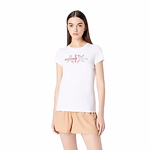 EMPORIO ARMANI Women's Crew Neck Reg Fit Summer Beats T-Shirt, Optic White, Large