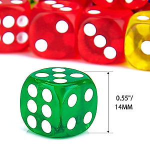 150 Pieces 6-Sided Games Dice Set 5 Translucent Colors 14mm Dice for Board Games, Activity, Casino Theme, Teaching Math Games, Party Favors and More