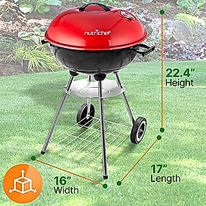 Portable Outdoor Charcoal BBQ Grill, Stainless Steel Charcoal Grill Offset Smoker with Ash Catcher and Red Cover, Multi-functional ideal for Bake. Braise, Smoke, Roast, and Grill