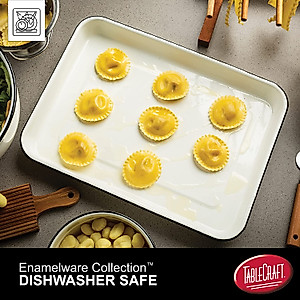 Tablecraft Enamelware Collection Black Rim Solid White Enamel Baking Cookie Sheet Jelly Roll Pan, Home Kitchen & Restaurant, Porcelain Over Steel, Classic, Vintage, Retro Style, 16x11.5x1.5, Set of 6