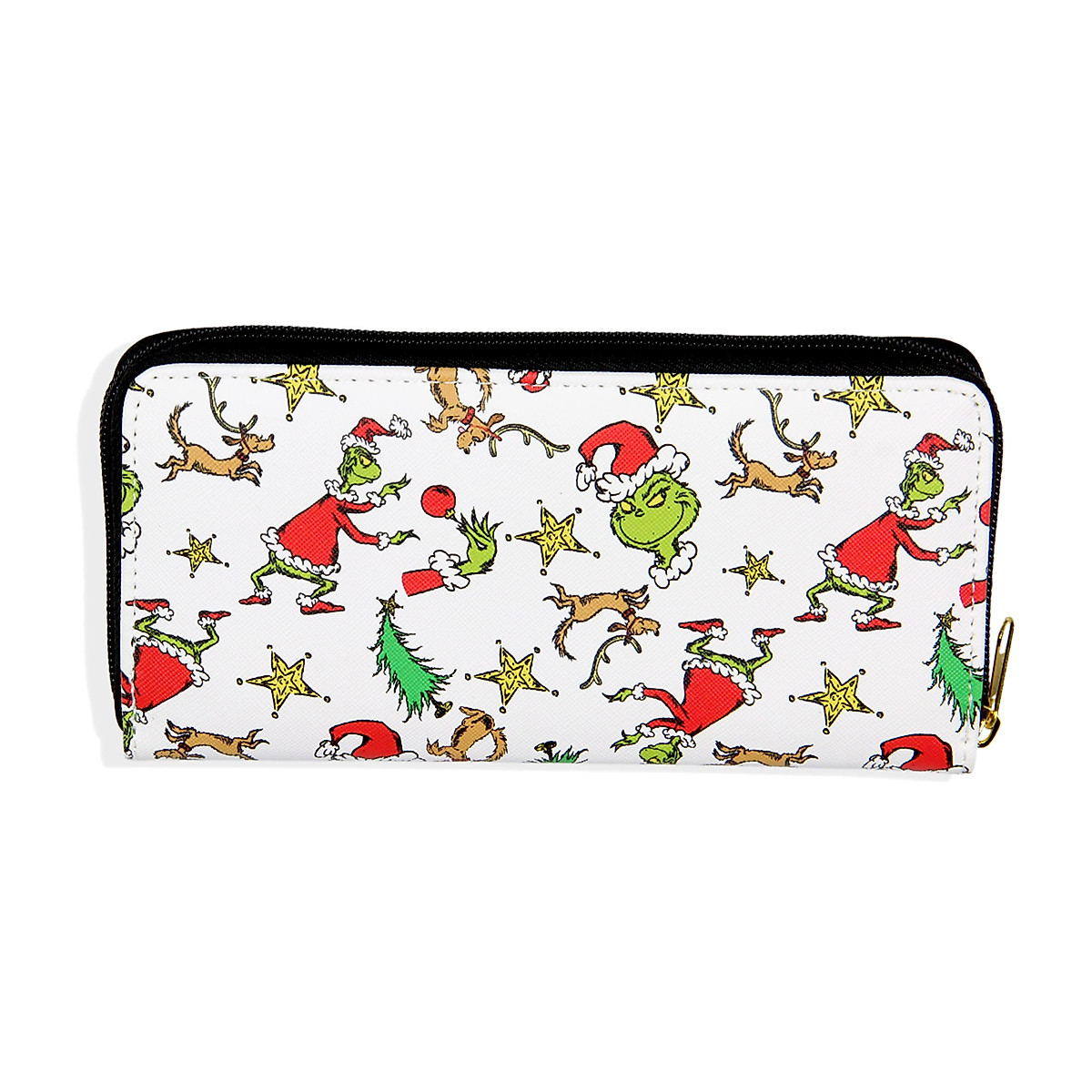Bioworld How The Grinch Stole Christmas Grinch And Max faux Saffianno Leather Zip Closure Wallet