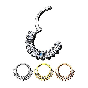 Pierced Owl 16G Stainless Steel Baguette CZ Crystal Lined Helix Cartilage Daith Septum Hinged Segment Clicker Ring (Gold Tone)