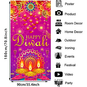 Diwali Door Cover Decorations, Happy Diwali Party Decorations Deepawali Indian Festival of Lights Hanging Banner, Diwali Party Supplies