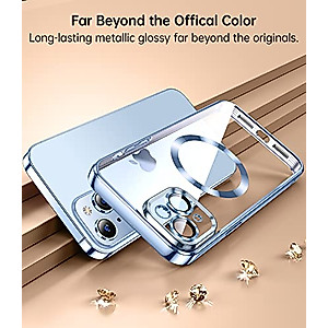 JUESHITUO Magnetic Metallic Glossy Clear for iPhone 14 Plus Case with Full Camera Cover Protection [No.1 Strong N52 Magnets] [Military Grade Drop Protection] for Women Girls Phone Case (6.7")-Blue