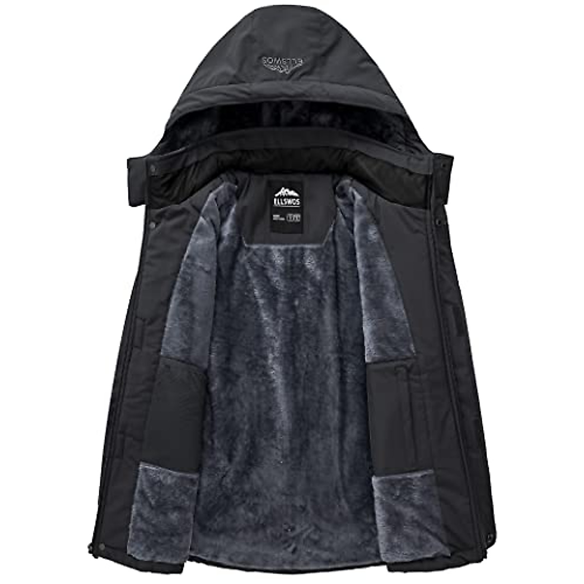 ELLSWOS Men's Waterproof Ski Jacket Winter Snow Coat Warm Hooded Raincoat Windproof Windbreakers, Black, Medium