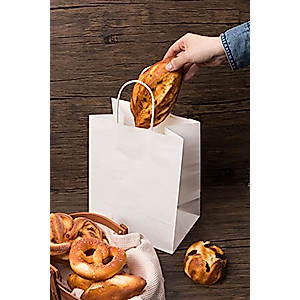RACETOP White Gift Bags with Handles Bulk, 5.9"x3.2"x8.3" 50Pcs, White Kraft Paper Gift Bags, Shopping Bags, Merchandise Bags, Retail Bags, Party Favor Bags, Gift Bags with Handles Bulk, 100% Recyclable Paper Bags