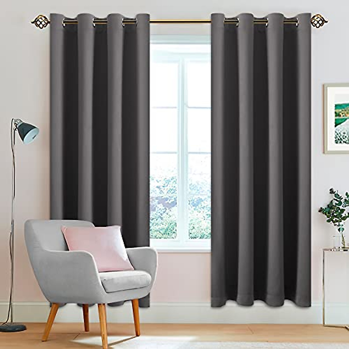 LUSHLEAF Blackout Curtains for Bedroom, Solid Thermal Insulated with Grommet Noise Reduction Window Drapes, Room Darkening Curtains for Living Room, 2 Panels, 52 x 84 inch Grey