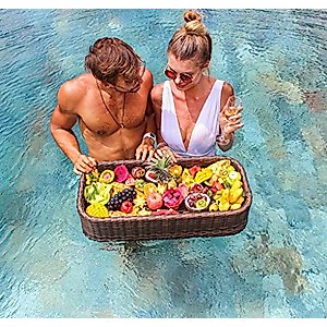 Floating Pool Tray Floating Serving Tray Table & Bar - Swimming Pool Floats for Adults, Spas, & Pool Parties - Floating Tray for Pool Serving Drinks, Floating Brunch, Food on The Water - Brown