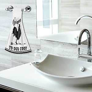 Giwawa Funny Rustic Rooster Hanging Kitchen Towels with Sayings Welcome to Our Coop Country Animal Dish Cloth Dry Towel Soft Absorbent Durable Tea Bar Towels for Bathroom Farmhouse Decor 12" x 17"