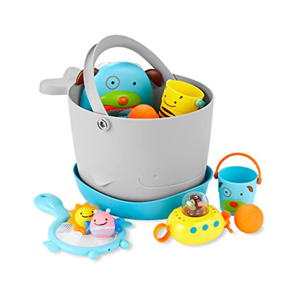 Skip Hop Baby Bath Toy Filled Bucket, Bath Toy & Bucket Gift Set, Grey
