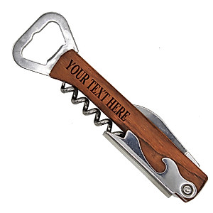 Custom Engraved Wine and Beer Corkscrew Multi Tool - Personalized with Your Text (Wood)