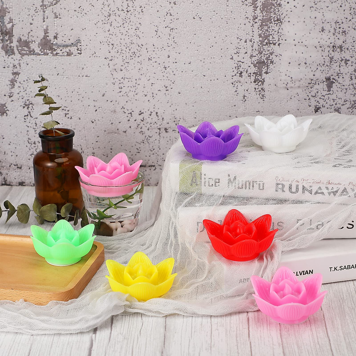 6 Colors Lotus LED Candle Floating Candle Lights Up When It Meets Water Battery Powered Flameless Candle Light Waterproof Night Light for Festival Wedding Home Garden Pond, 12 Pieces