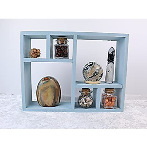 Mini Crystal Display Shelf by Shelf & Stone, Rustic Wall-Mounted Floating Shelf for Farmhouse Décor. Great Nightstand/Apothecary Shelf for Fossils, Reiki Crystals, Countertop Organizer (Patina Green)