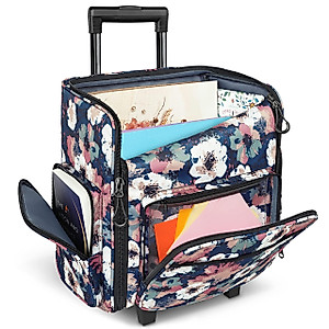 YOREPEK Rolling Craft Bag, Large Roller Scrapbook Tote with Wheels, Water Resistant Scrapbooking Storage Organizer for Scrap Book Stickers Supplies and Tools, Gift for Crafter Artist Teacher, Floral