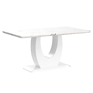 YWUFUART 63" Modern Marble Table,Rectangular Dining Table for 6,Imitation Marble Grain Dinner Table for Kitchen,Dining Room,White