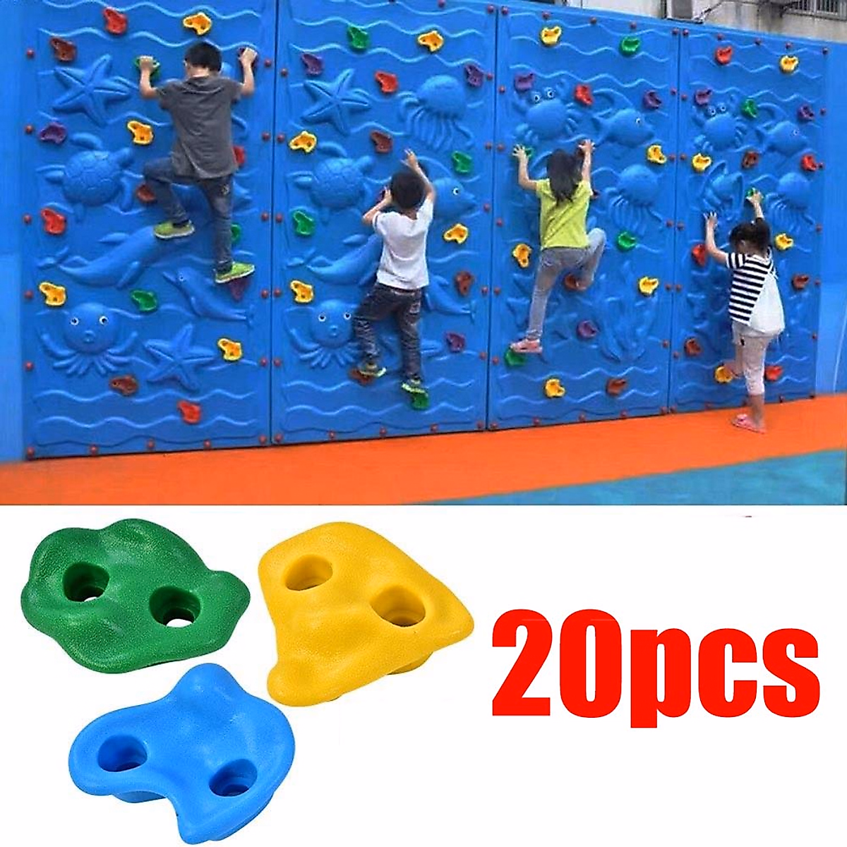 Natudeco 20Pcs Wall Climbing Rocks Climbing Stone Rock Plastic Wall Climbing Kit DIY Climbing Wall Grip Kids Climbing Wall Stone for Outdoor Indoor Home Playground