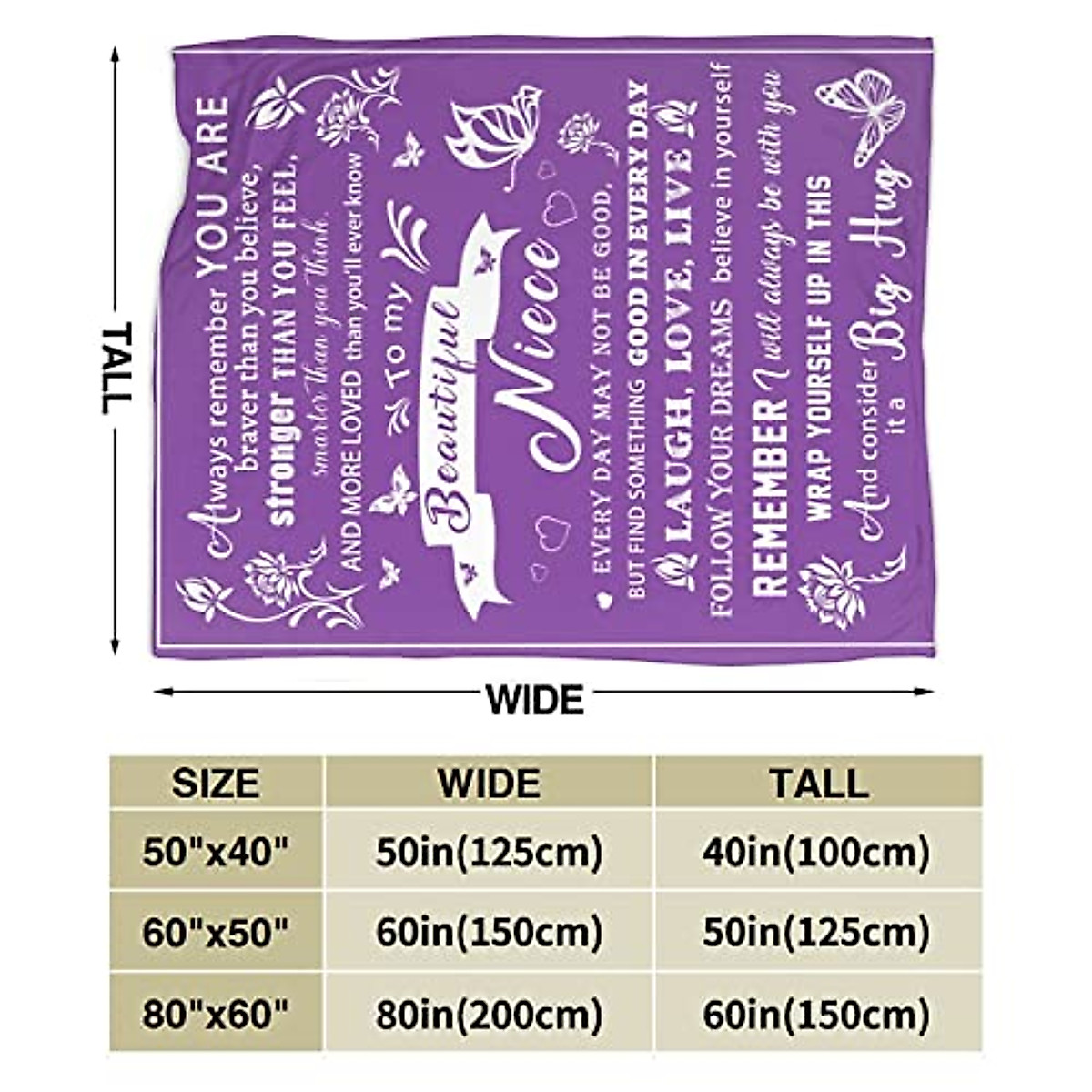 Niece Blanket Gifts, to My Niece Throw Blanket, Birthday Gifts for Nieces from Uncle Auntie, Beautiful Niece Blanket 60"x50"Ultra-Soft Micro Fleece Blankets for Bed