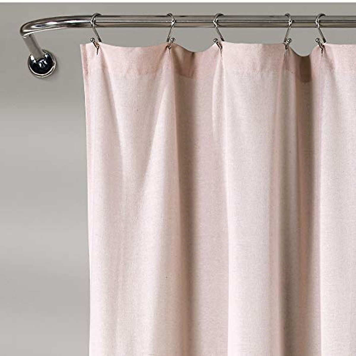 Lush Decor Linen Button Farmhouse Shower Curtain Pleated Two Tone Design for Bathroom, 72" x 72", Blush & White