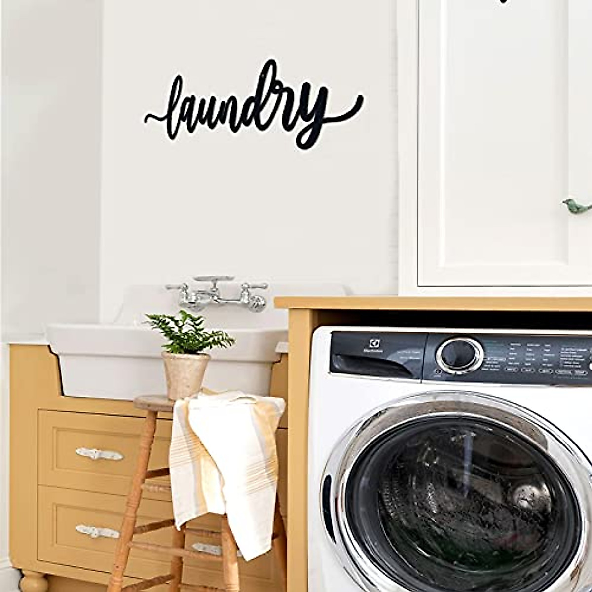 Laundry Room Décor Metal Wall Art Backdrop Decoration Rustic Laundry Room Signs Hanging Decor Black Handwritten Font Gift Ideas 4.8 X 16.9 Inches