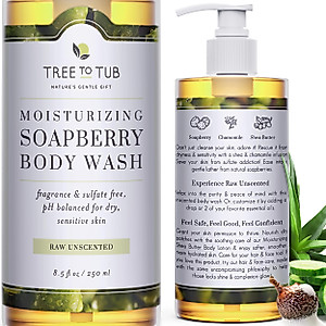 Tree to Tub Unscented Body Wash for Sensitive Skin & Dry Skin - Moisturizing pH Balanced Fragrance Free Body Wash, Hydrating Sulfate Free Body Soap for Women & Men w/Organic Shea Butter, Natural Aloe