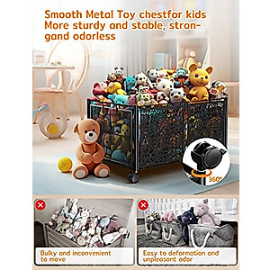 DGD Toy Box Storage, Foldable Metal Toy Boxes, Toy Box Chest with Lid, Toy Box for Boys Girls 73L Toy Storage Organizer with Wheels, for Nursery Room, Playroom, Closet Toy Boxes 1pack