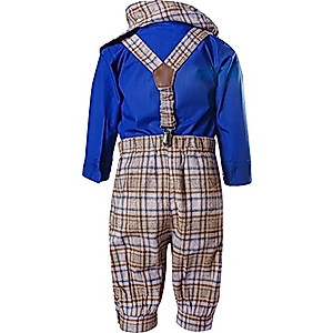 Toddler Boys Gentleman Ring Bearer Photo Formal Wear Vintage Knicker Suspender Bowtie Suit 5-pc Set Navy/Beige Plaid 4-5T