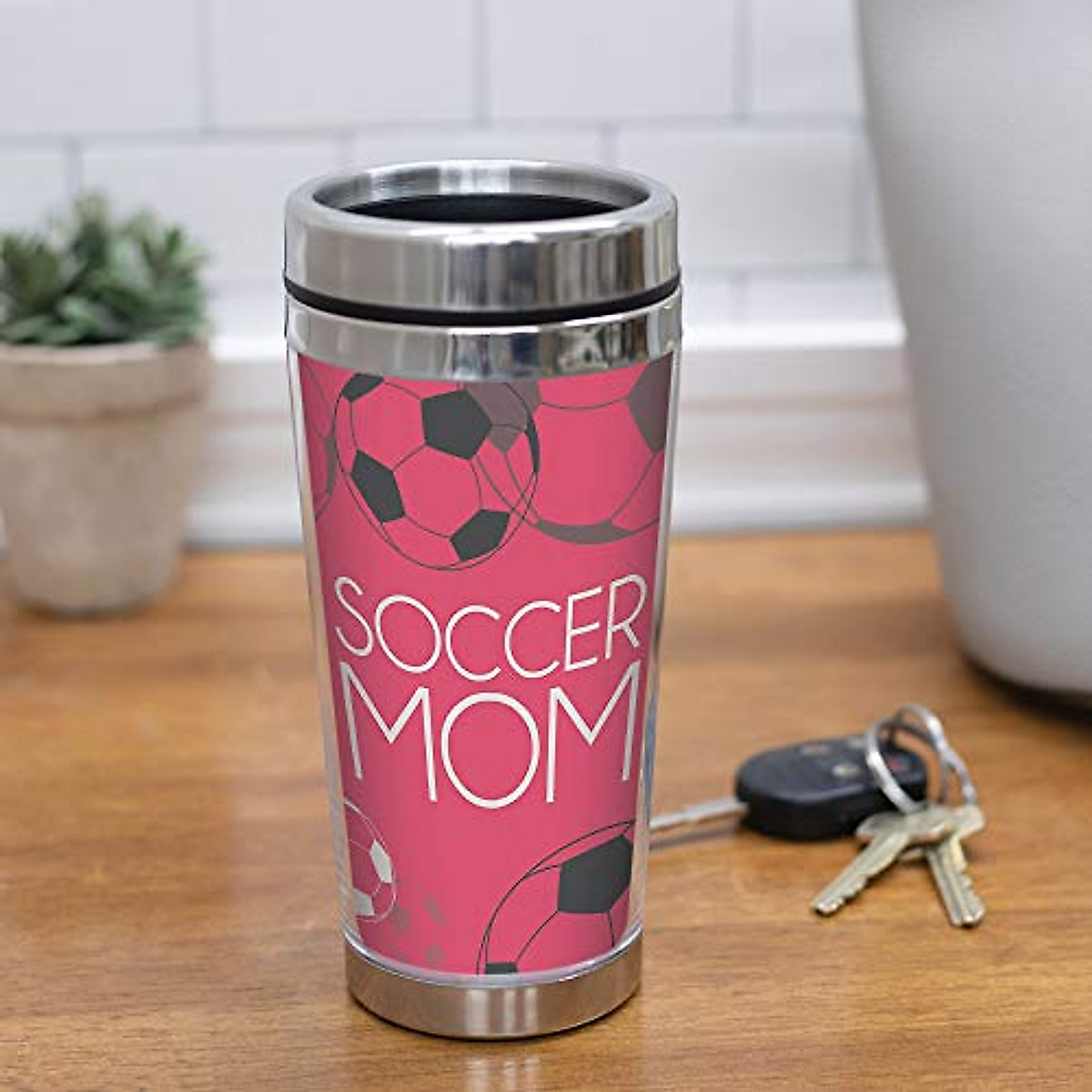 Elanze Designs Soccer Mom Stainless Steel 16 oz Travel Mug with Lid