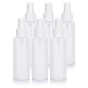 JUVITUS 4 oz Clear Natural Refillable Plastic Squeeze Bottle with White Fine Mist Sprayer - (6 Pack)