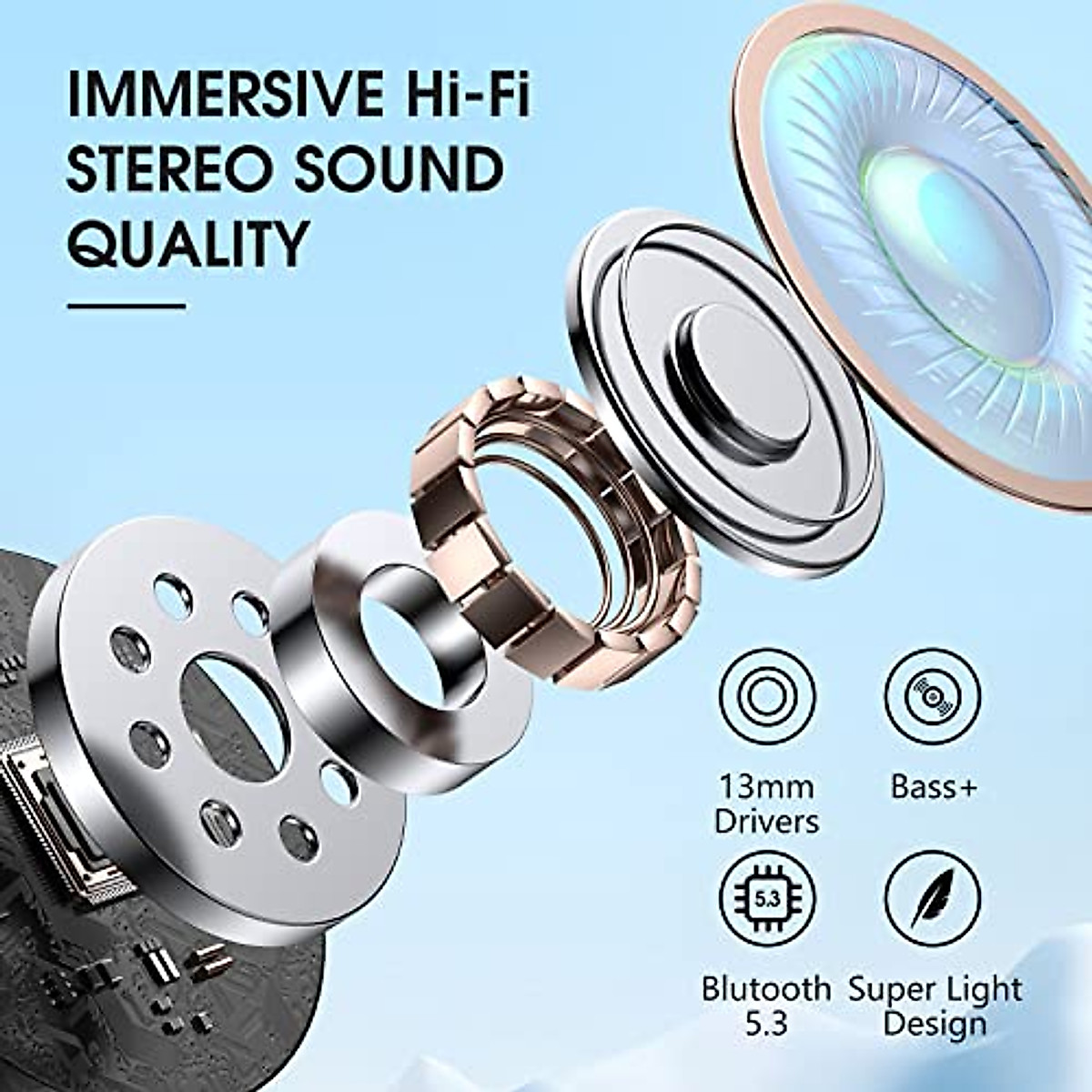 Wireless Earbuds Bluetooth 5.3 Headphones 40 Hrs Playtime with LED Display, Deep Bass Stereo and Noise Cancelling Bluetooth Ear Buds IP7 Waterproof Wireless Earphones with Mic for iPhone Android White