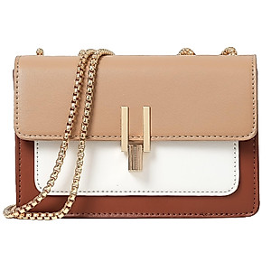 Crossbody Bags Cute Faux Leather Trendy Cross Body Bag for Women Small Color-Block Designer Handbags Ladies Satchel Chain Strap Shoulder Bag Brown Beige
