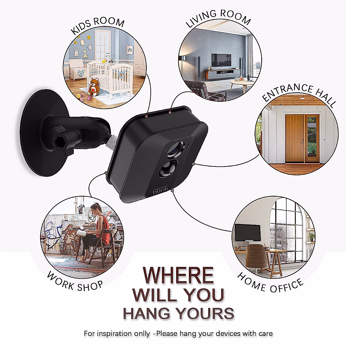 HOLACA Screwless Wall Mount Brackrt for Blink Outdoor Blink outdoor 4 Camera Blink XT2 Blink Indoor, Easy to Install, No Tools Needed, No Messy, No Drilling, Strong 3M Adhesive Mount kit(Black-1 Pack)