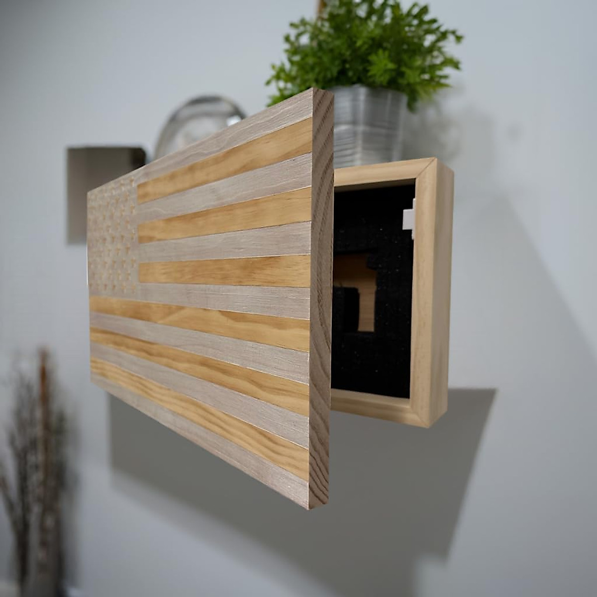 American Flag Concealed Gun Cabinet, Hidden Gun Storage American Flag (Whitewashed)