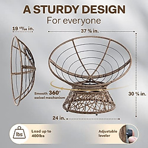 Bme 40" Ergonomic Wicker Papasan Chair with Soft Thick Density Fabric Cushion, High Capacity Steel Frame, 360 Degree Swivel for Living, Bedroom, Reading Room, Lounge