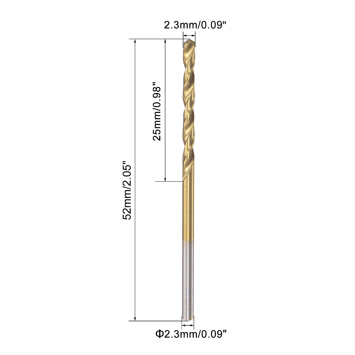 uxcell 2.3mm Drill Bits High Speed Steel Straight Shank 52mm Length Twist Drill Bit Fully Ground Titanium Coated 6 Pcs