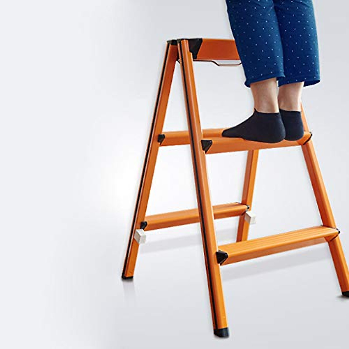 PENGJIE Folding Ladder Step Stool Ladder 3 Step Folding Aluminum Stool Heavy Duty Steel Portable Anti Slip Mat Tread Compact 120 Kg Capacity