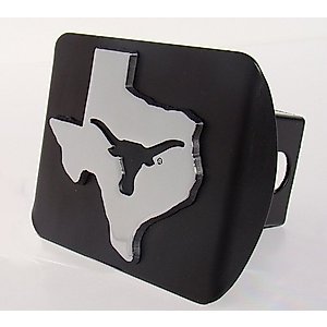 Elektroplate UTX University of Texas Black with Chrome Debossed TX State Shape Longhorn Emblem Metal Trailer Hitch Cover Fits 2 Inch Auto Car Truck Receiver with NCAA College Sports Logo