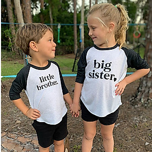 Big Brother & Little Brother Sibling Reveal Announcement T-Shirt for Boys Toddler Baby - Big Brother Black & White Raglan T-Shirt - 2T