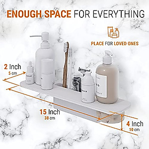 KUKAKETA Bathroom Organizer Shelf with Toothbrush Holders, Soap Dish, Shower Caddy Bathroom Shelves Wall Mounted Shower Shelf Space Saver Bathroom Storage - Adhesive or Drilling (white - light gray)