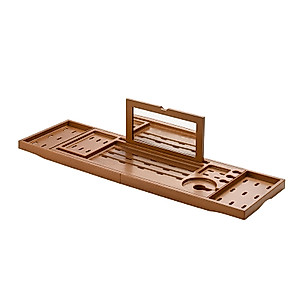 Semperviren Bathtub Tray, Retractable Bathtub Rack for Bathtub, Sturdy and Waterproof Home Spa, Favored Gift by Lady Teak Color