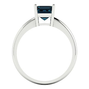 Clara Pucci 1.0 ct Asscher Cut Solitaire Natural London Blue Topaz Engagement Bridal Promise Anniversary Ring 18K White Gold Size 3.5