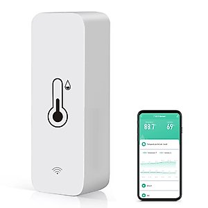 WiFi Temperature Humidity Sensor: Indoor Thermometer Hygrometer with App Alert, Free Data Storage Export, Smart Temperature Humidity Monitor for Home Pet Greenhouse, Compatible with Alexa (1-Pack)