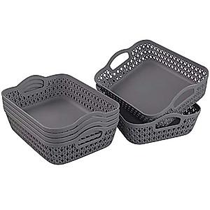 Kekow Small Plastic Storage Basket Tray with Handle, 6-Pack, Gray
