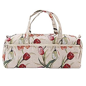 AYNEFY Handmake Knitting Bag, 17.32 x 5.51 x 6.69 inch Household Fabric Crafts Knitting Needles Storage Sweater Sewing Needles with Carry Handles Organizer Bag(Rose Jacquard)