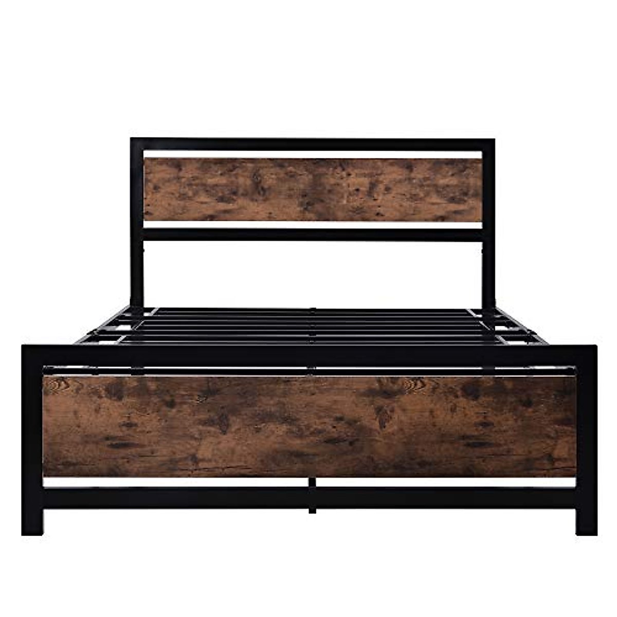 Full Bed Frame with Wood Headboard, Modern Rustic Style Platform Bed Frame Full Size, Heavy Duty Strong Metal Slats Support, No Box Spring Needed, Easy Assembly (Black, Full)