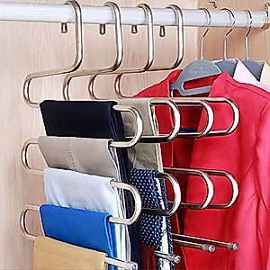 Pants Hangers DOIOWN S-Shape Stainless Steel Clothes Hangers Space Saving Hangers Closet Organizer for Pants Jeans Scarf(5 Layers,10Pcs)