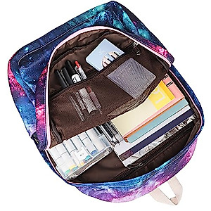 Airyard Book Bag for Girls, School Backpack with Lunch Box, Galaxy Backpack for Teen Girls Women Laptop Bookbags Set (Galaxy Navy)