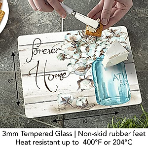 CounterArt Cotton Boll Decorative 3mm Heat Tolerant Tempered Glass Cutting Board 10” x 8” Manufactured in the USA Dishwasher Safe