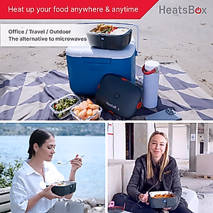 HeatsBox Electric Lunch Box 100W Portable Food Warmer | App Control | Car, Truck, Office, Outdoor Work | 31oz Stainless Steel Battery Powered Self Heating Lunchbox | 12V 24V 110V | Ideal Gift