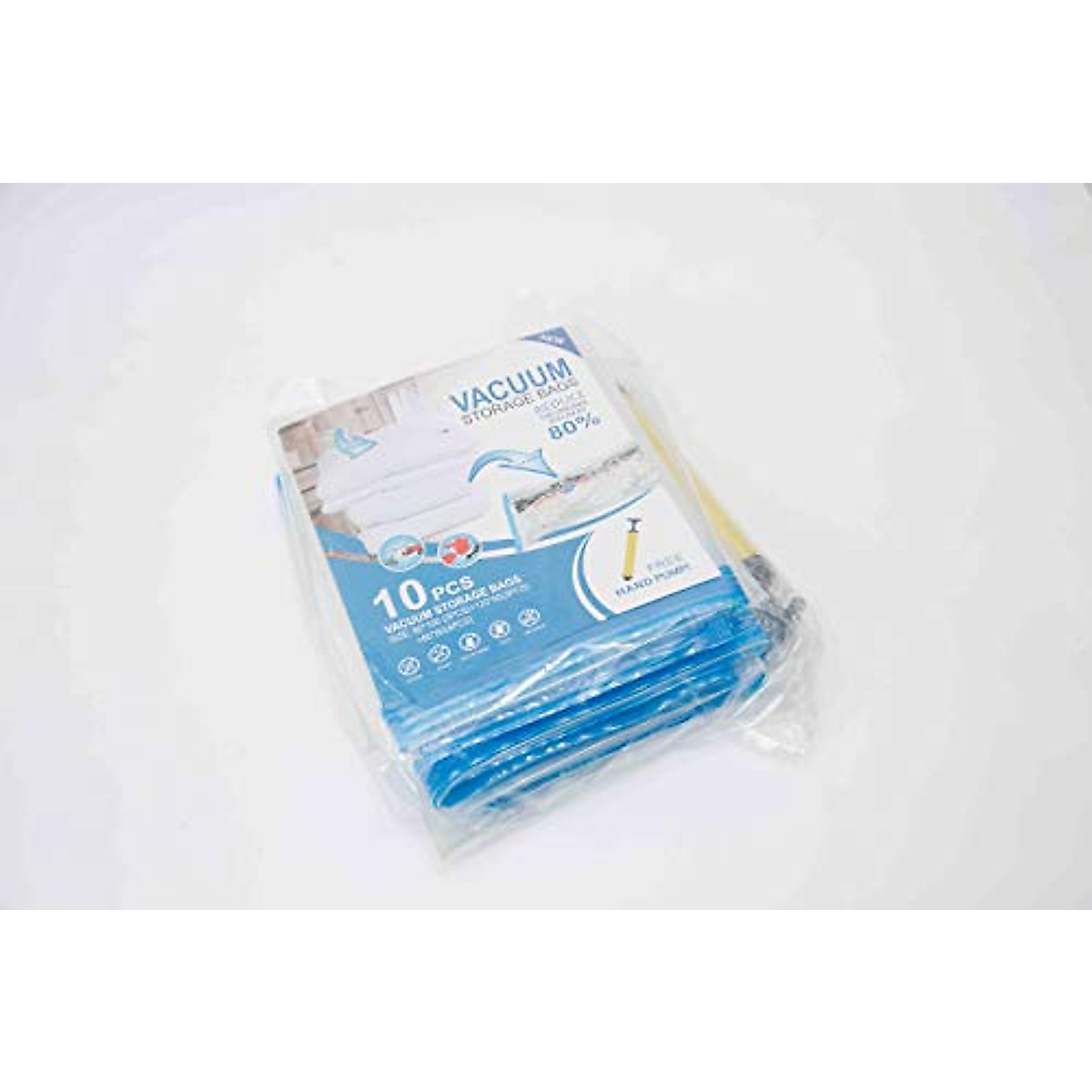 Olmecs 10-pack Vacuum Space Saver Storage Bags with Vacuum Travel Hand Pump Space Saver for Clothes Blankets Duvets Pillows Comforters